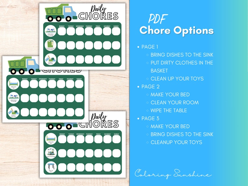 Truck Theme Chore Chart for Toddlers | Editable Printable (PDF) - Etsy