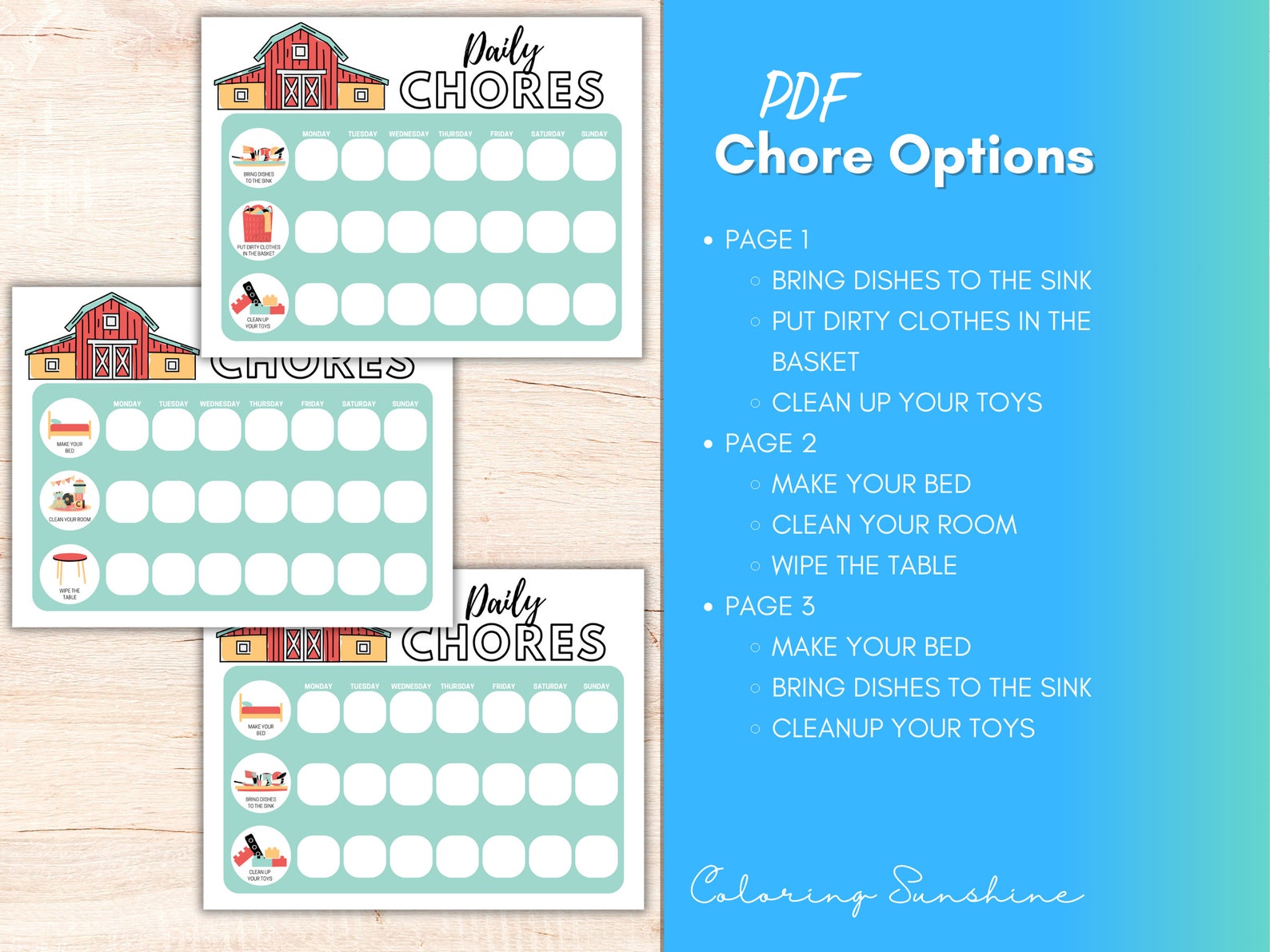Farm Theme Chore Chart for Toddlers | Kids Responsibility Chart ...