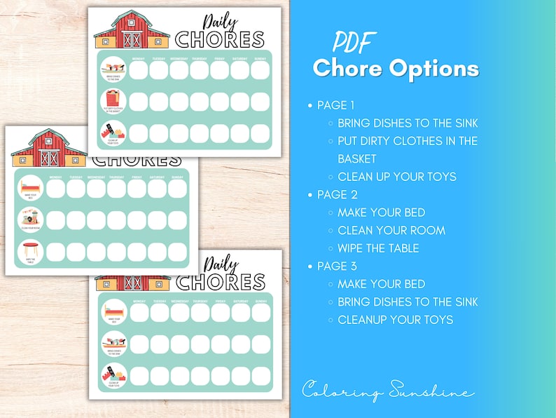Chore Chart for Kids | Printable Chore List for Toddlers With Pictures ...