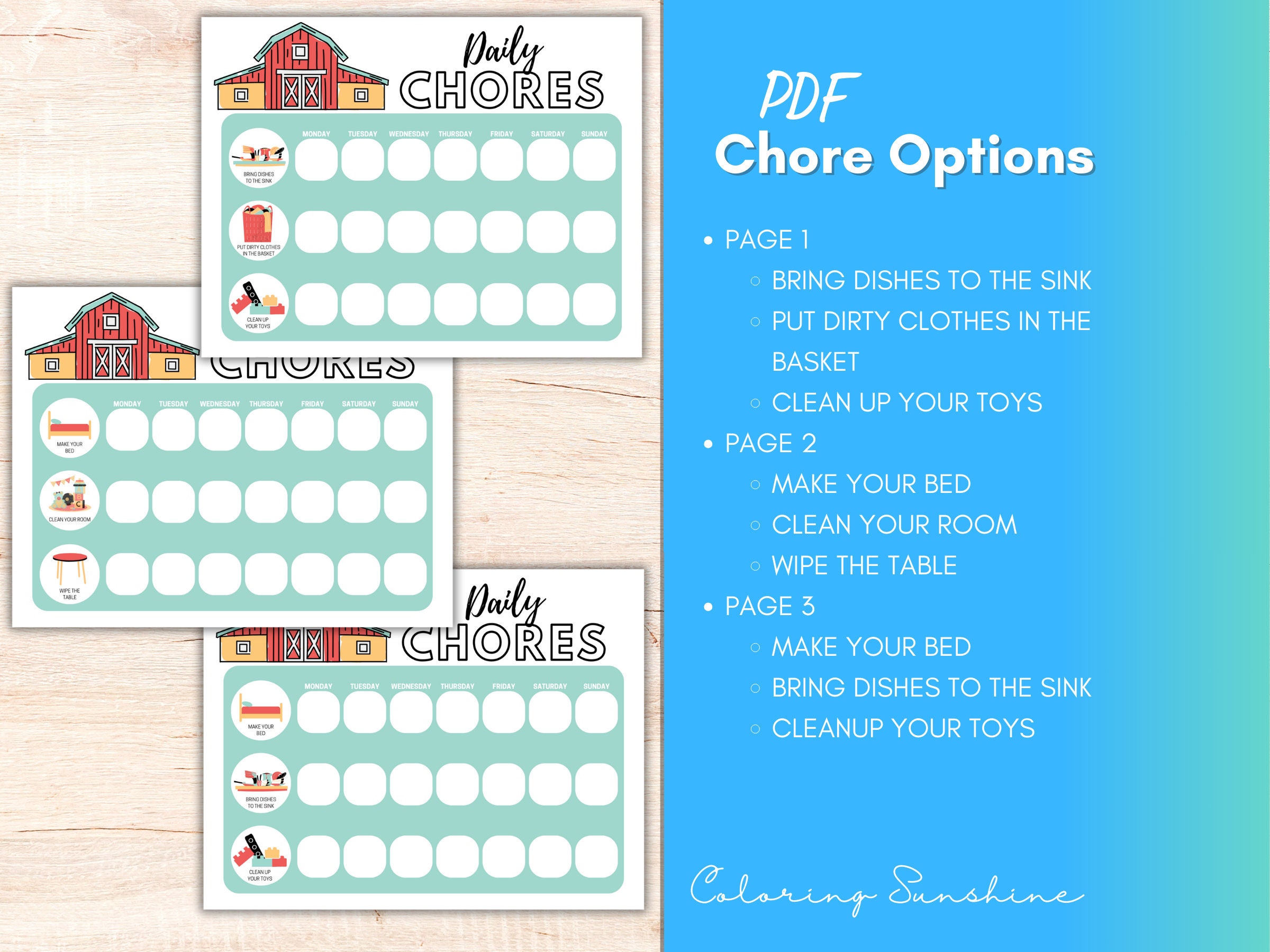 Chore Chart for Kids | Printable Chore List for Toddlers With Pictures ...