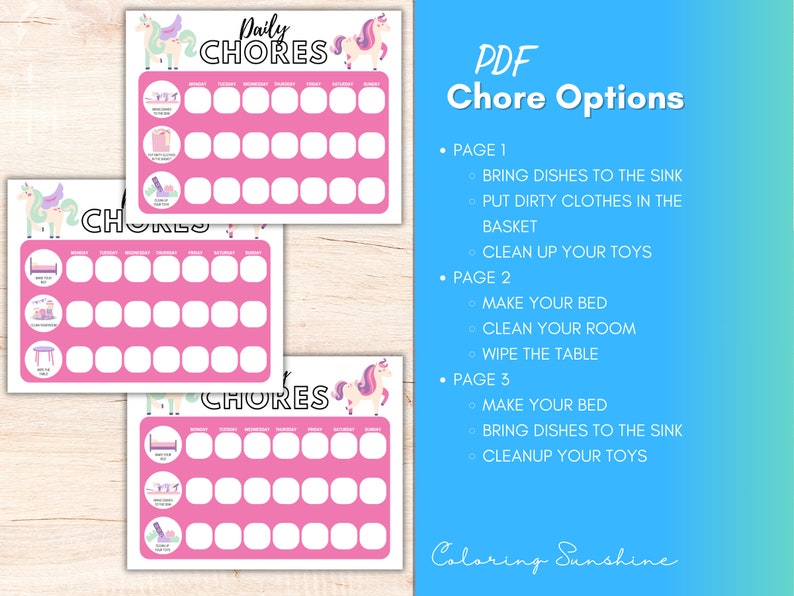 Chore Chart for Kids With Pictures | Printable Chore List for Toddlers ...