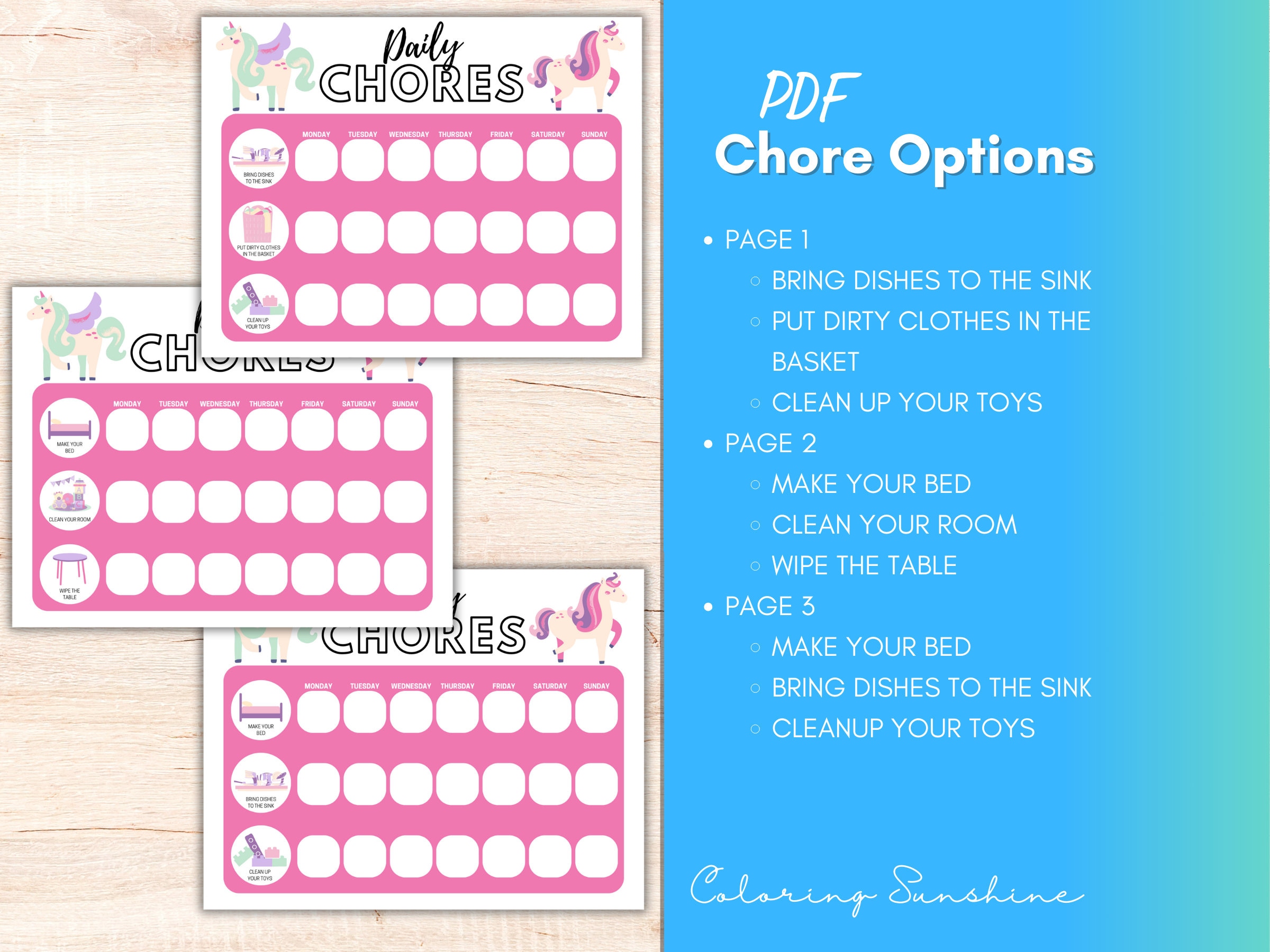 Kids' Chore Chart With Unicorn Theme | Toddler Printable (digital ...