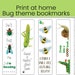Bug Bookmark Set, Insect Theme Bookmarks for Boys or Girls, Printable ...