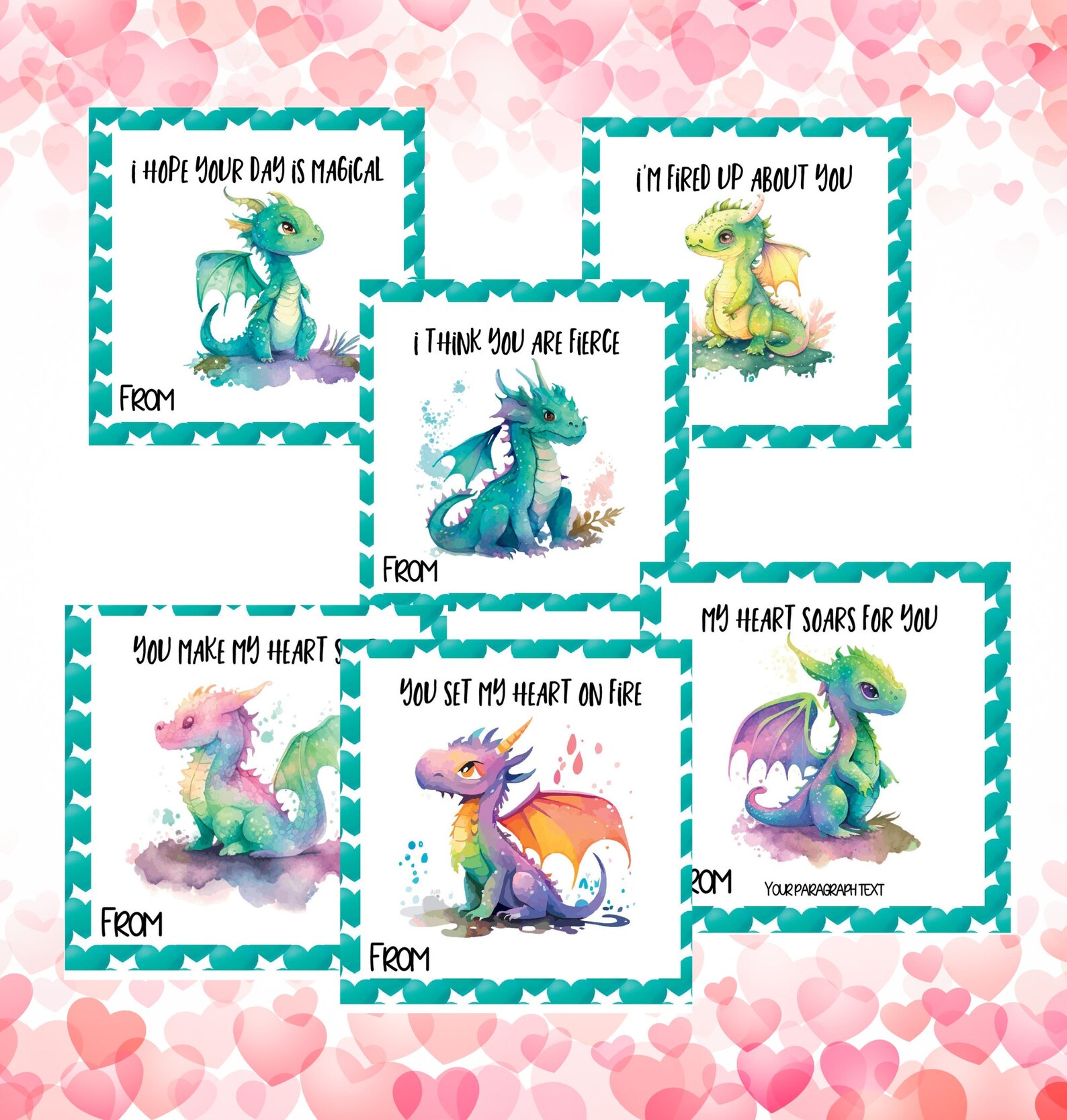 Dragon Valentine Card, Dragon Valentine Printable, Dragon Valentine Tag ...