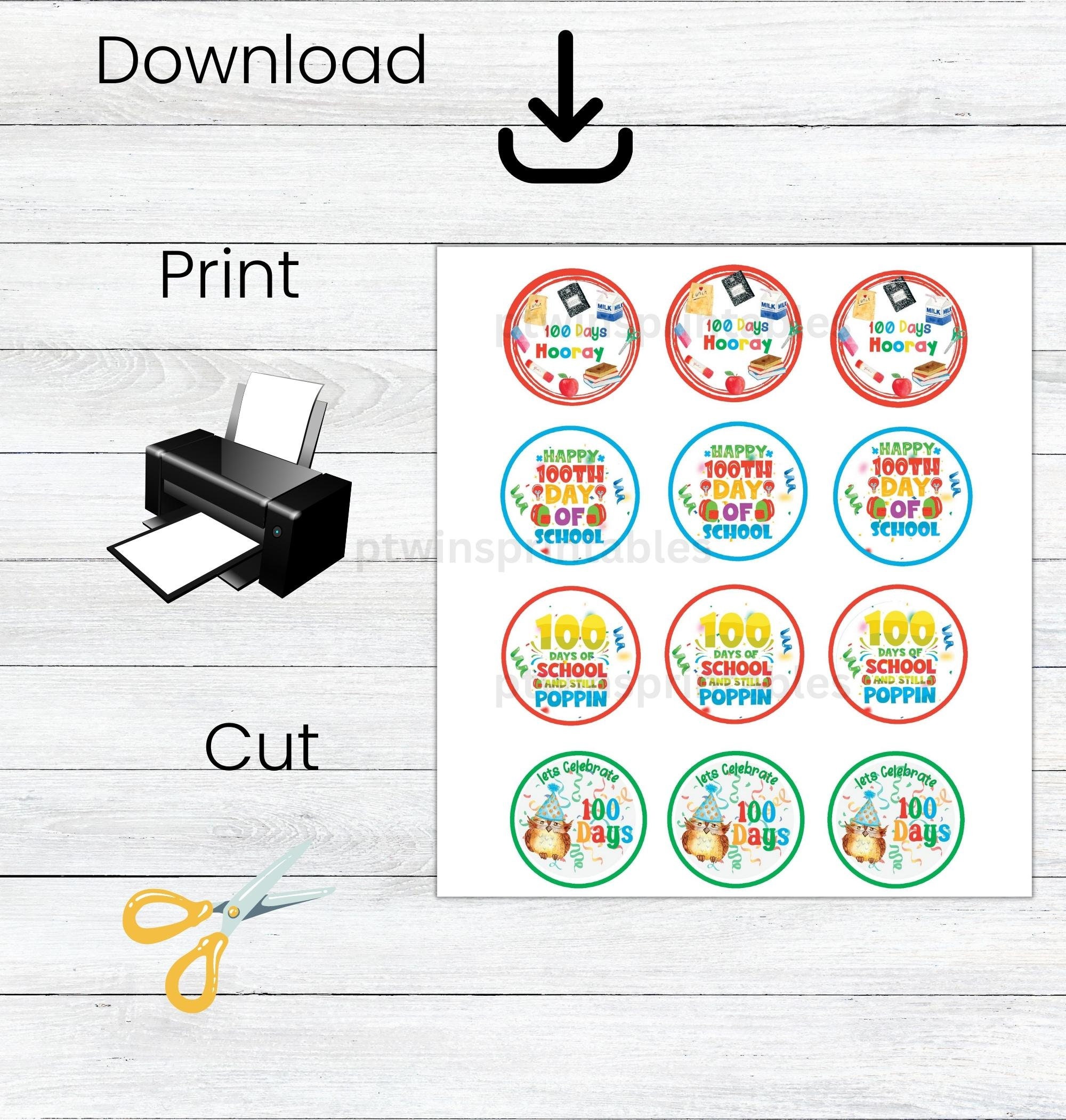 100th Day School Cupcake Toppers, 100th Day of School Celebration ...