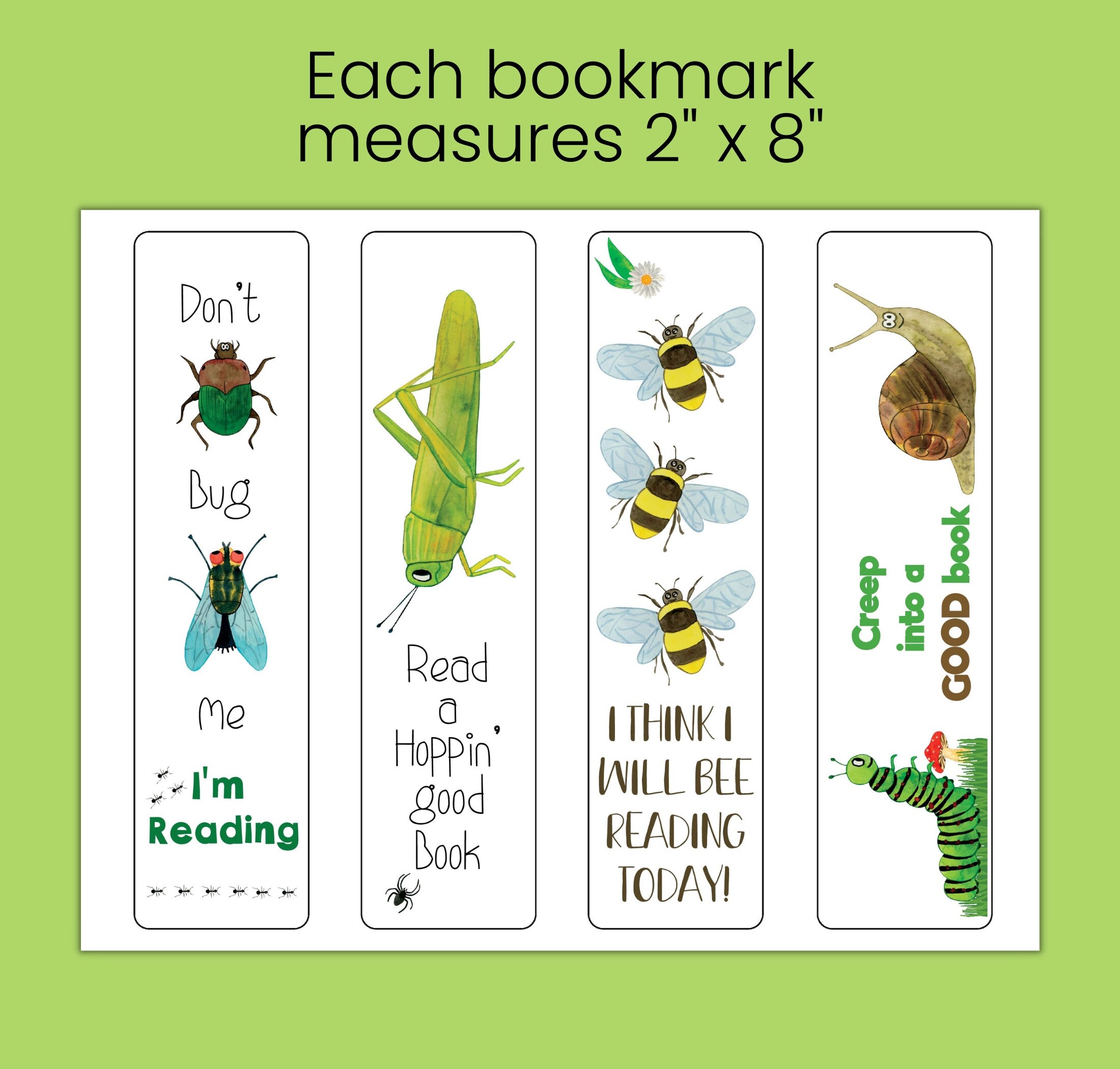 Bug Bookmark Set, Insect Theme Bookmarks for Boys or Girls, Printable ...