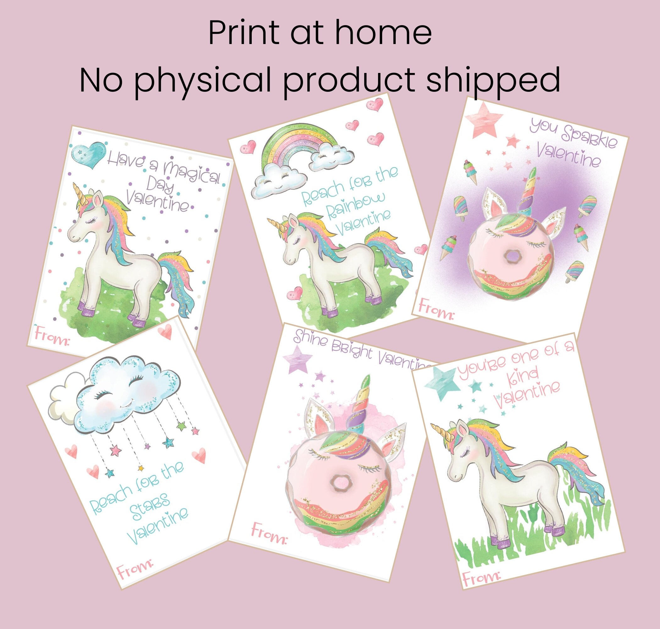 Unicorn Valentine Cards, Printable Valentine's Day Cards for Class ...