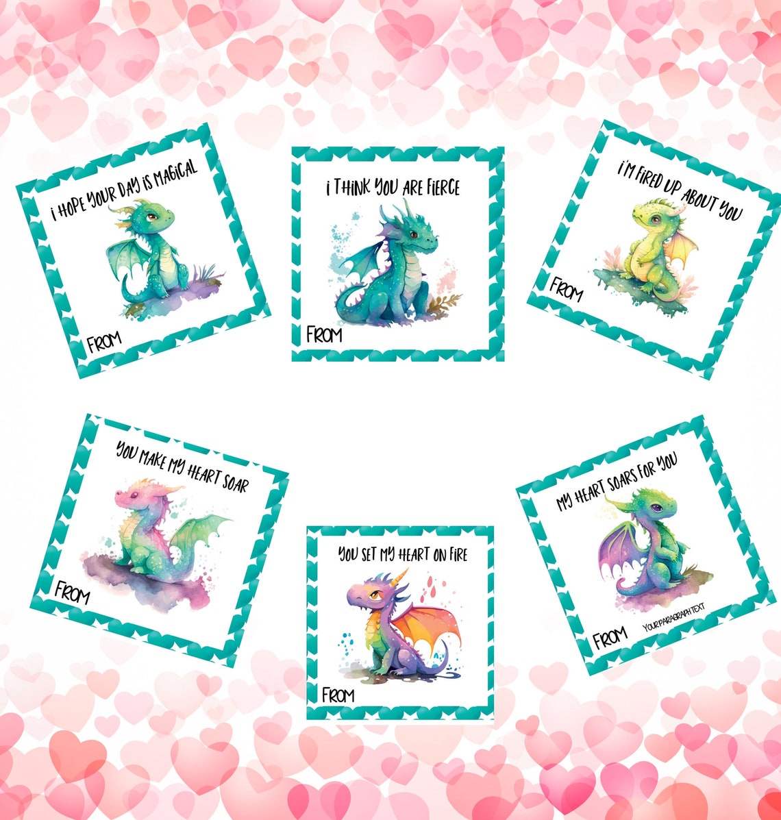 Dragon Valentine Card, Dragon Valentine Printable, Dragon Valentine Tag ...