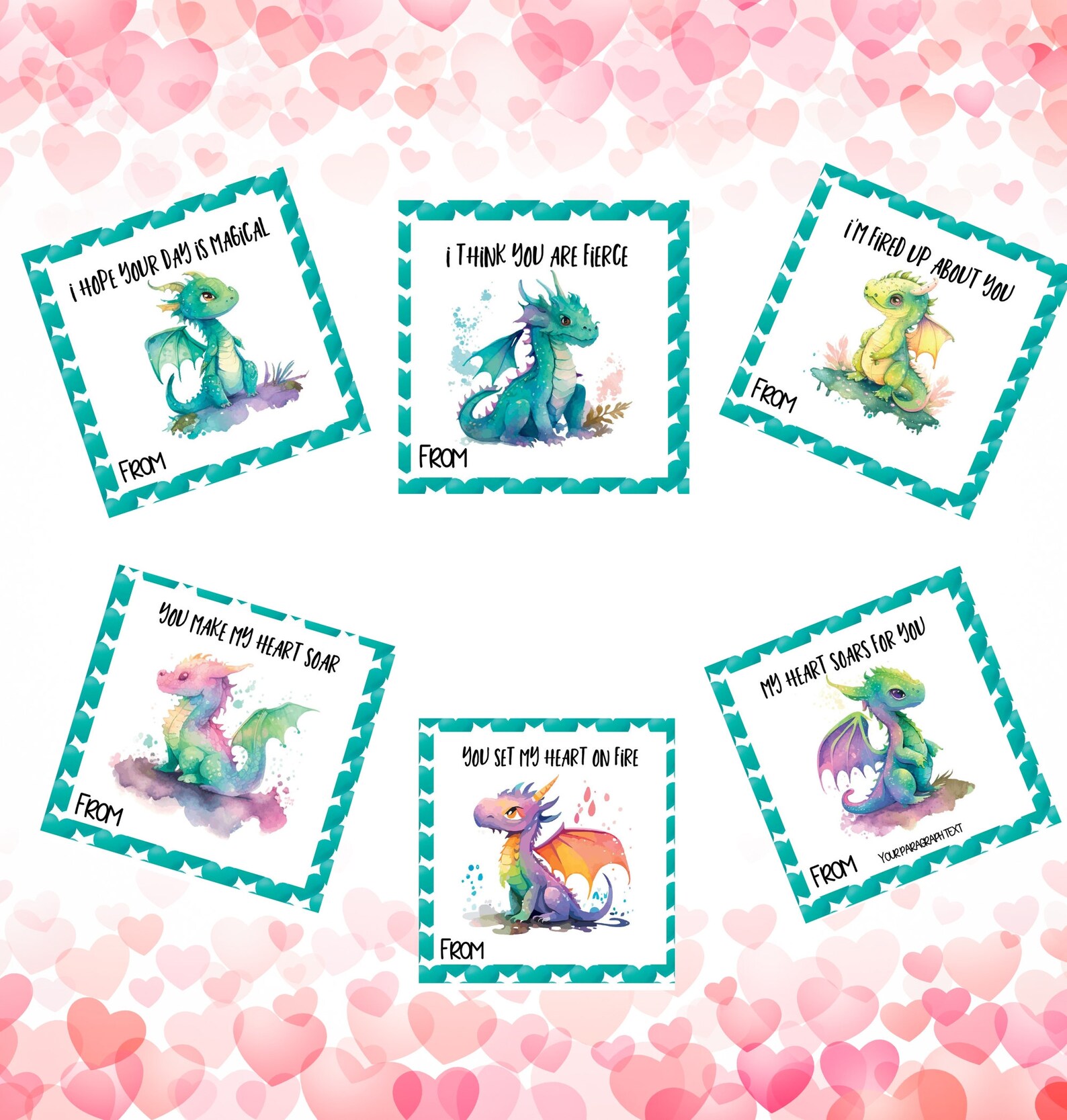 Dragon Valentine Card, Dragon Valentine Printable, Dragon Valentine Tag ...