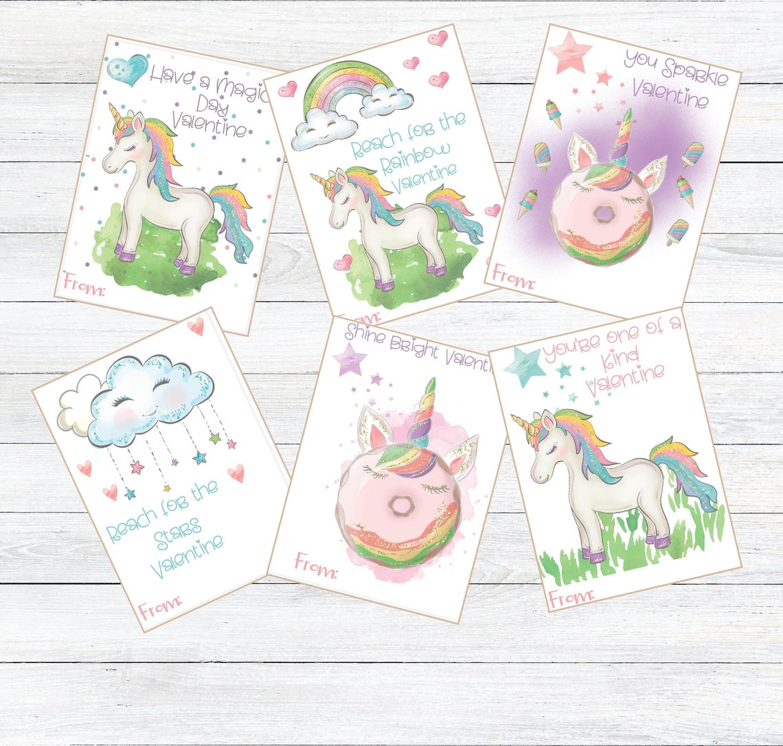 Unicorn Valentine Cards, Printable Valentine's Day Cards for Class ...