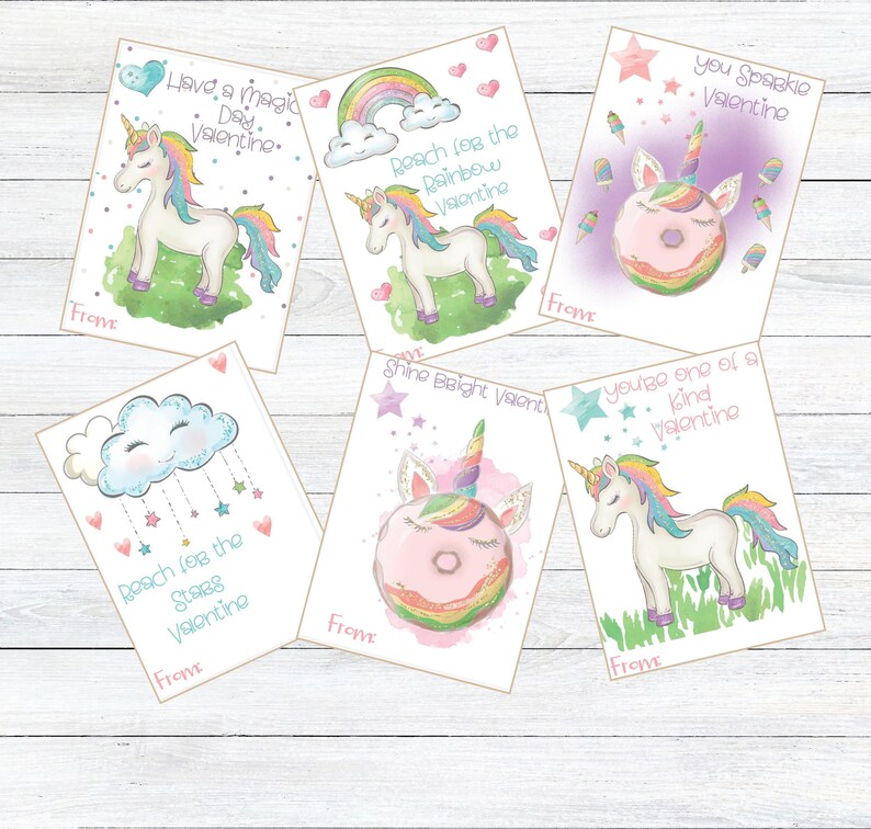 Unicorn Valentine Cards, Printable Valentine's Day Cards for Class ...