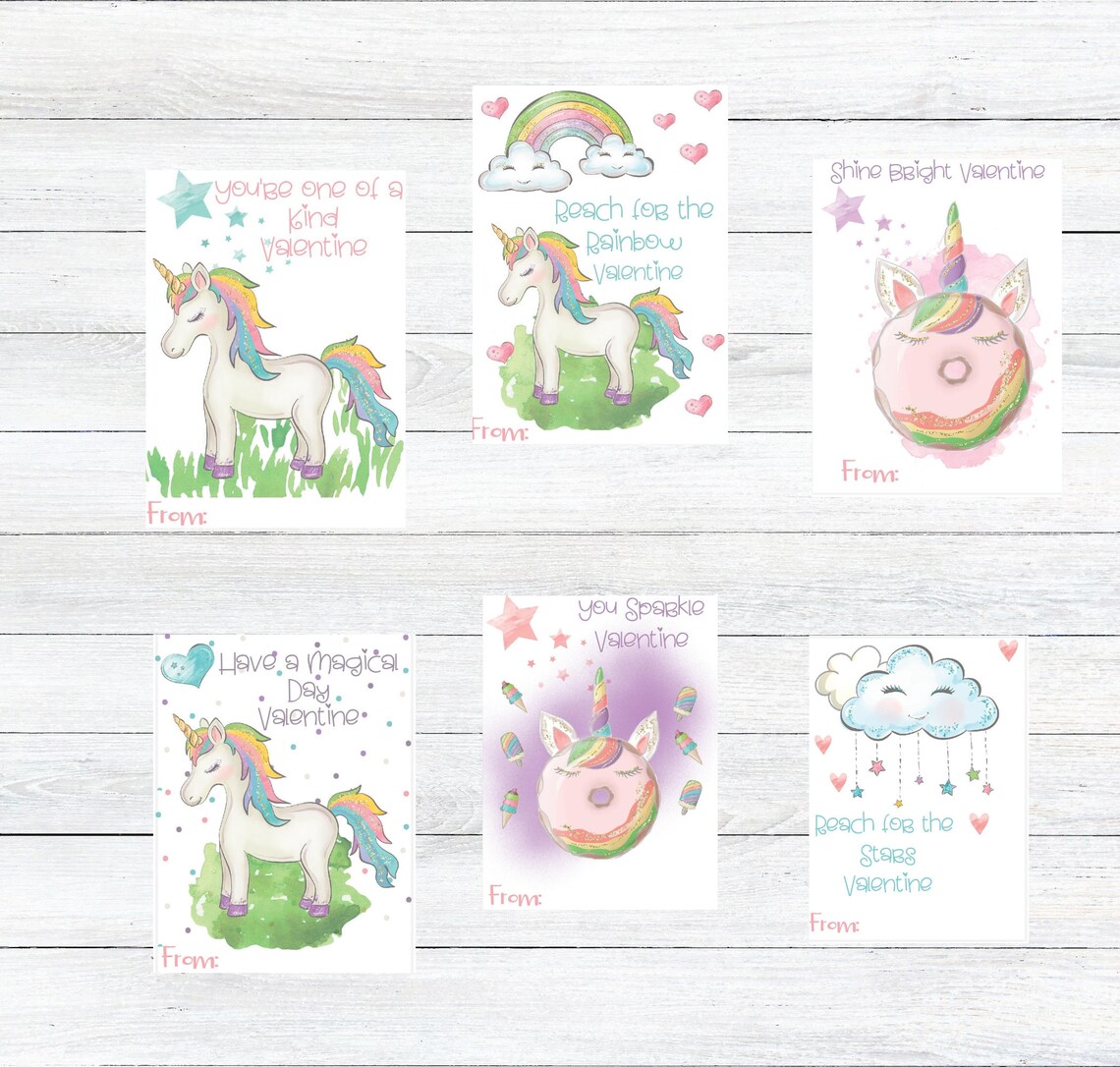 Unicorn Valentine Cards, Printable Valentine's Day Cards for Class ...
