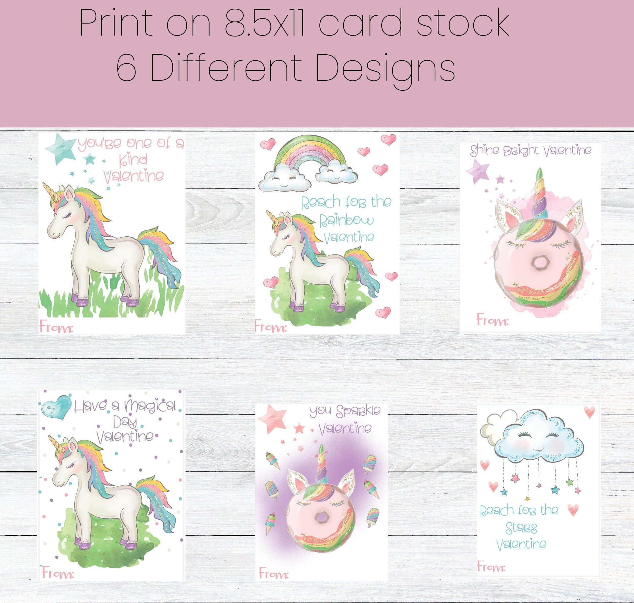 Unicorn Valentine Cards, Printable Valentine's Day Cards for Class ...