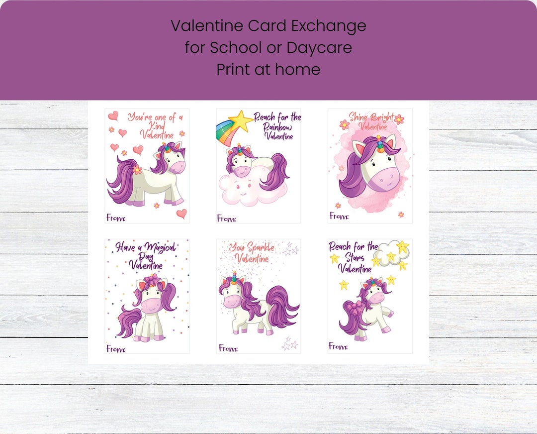 Unicorn Valentine Cards, Printable Valentine's Day Cards for Class ...
