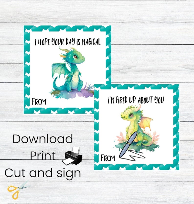 Dragon Valentine Card, Dragon Valentine Printable, Dragon Valentine Tag ...
