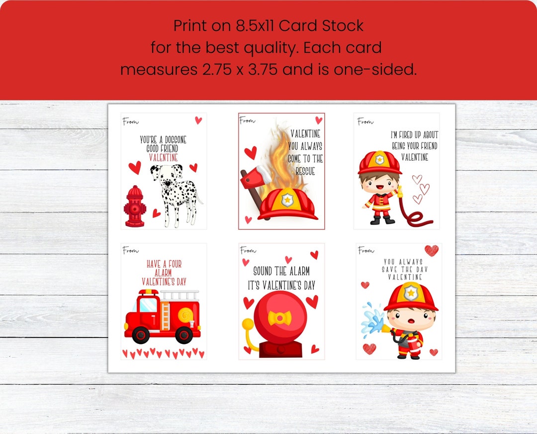 Firemen Fire Engine Valentine's Day Card, Kids Valentine Card, School ...