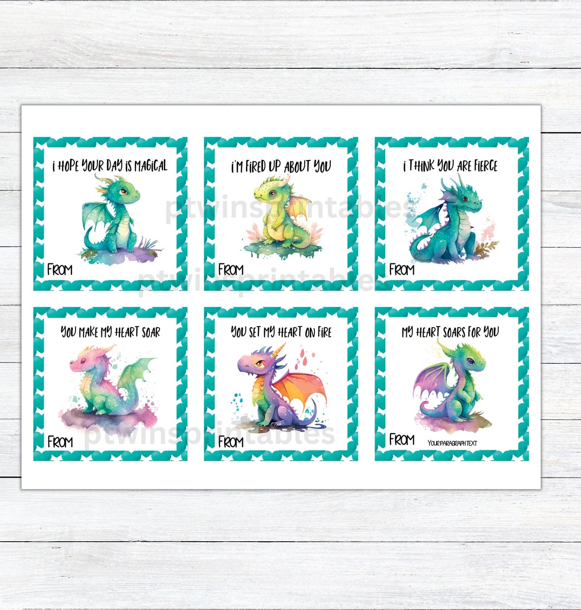 Dragon Valentine Card, Dragon Valentine Printable, Dragon Valentine Tag ...