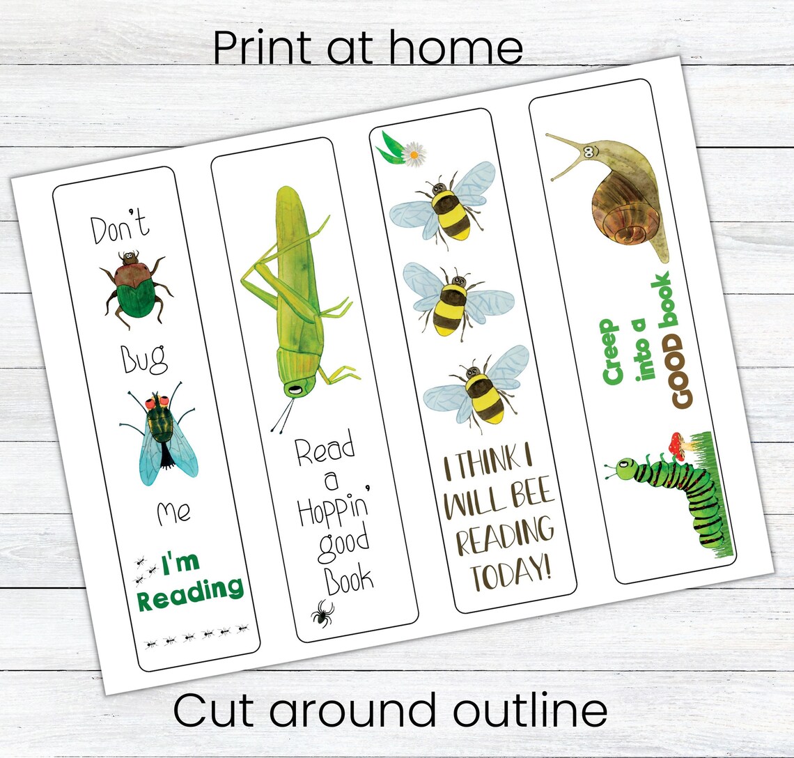 Bug Bookmark Set, Insect Theme Bookmarks for Boys or Girls, Printable ...