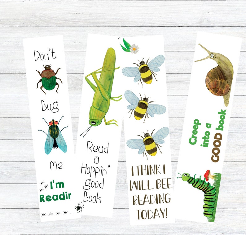 Bug Bookmark Set, Insect Theme Bookmarks for Boys or Girls, Printable ...