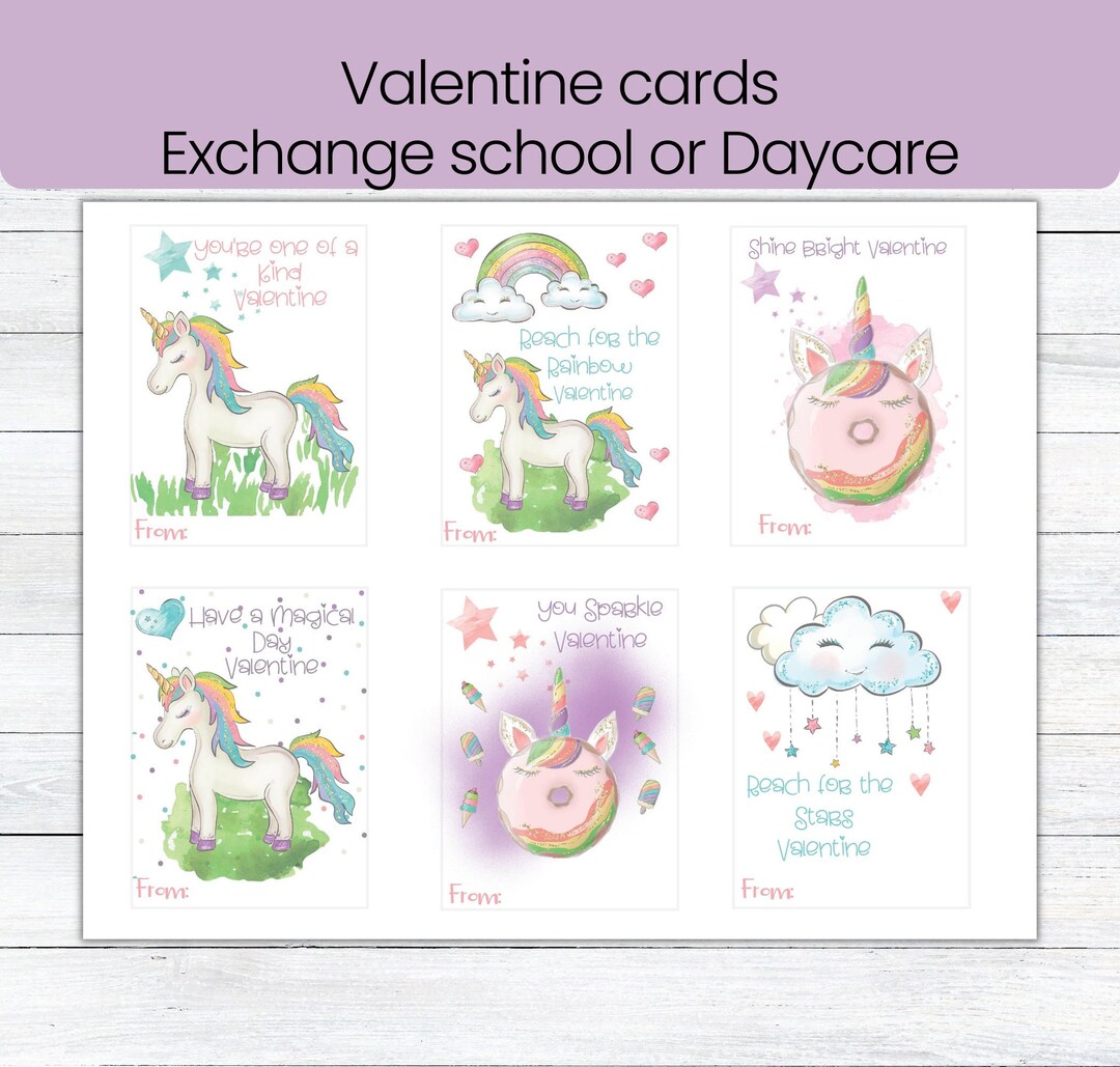 Unicorn Valentine Cards, Printable Valentine's Day Cards for Class ...