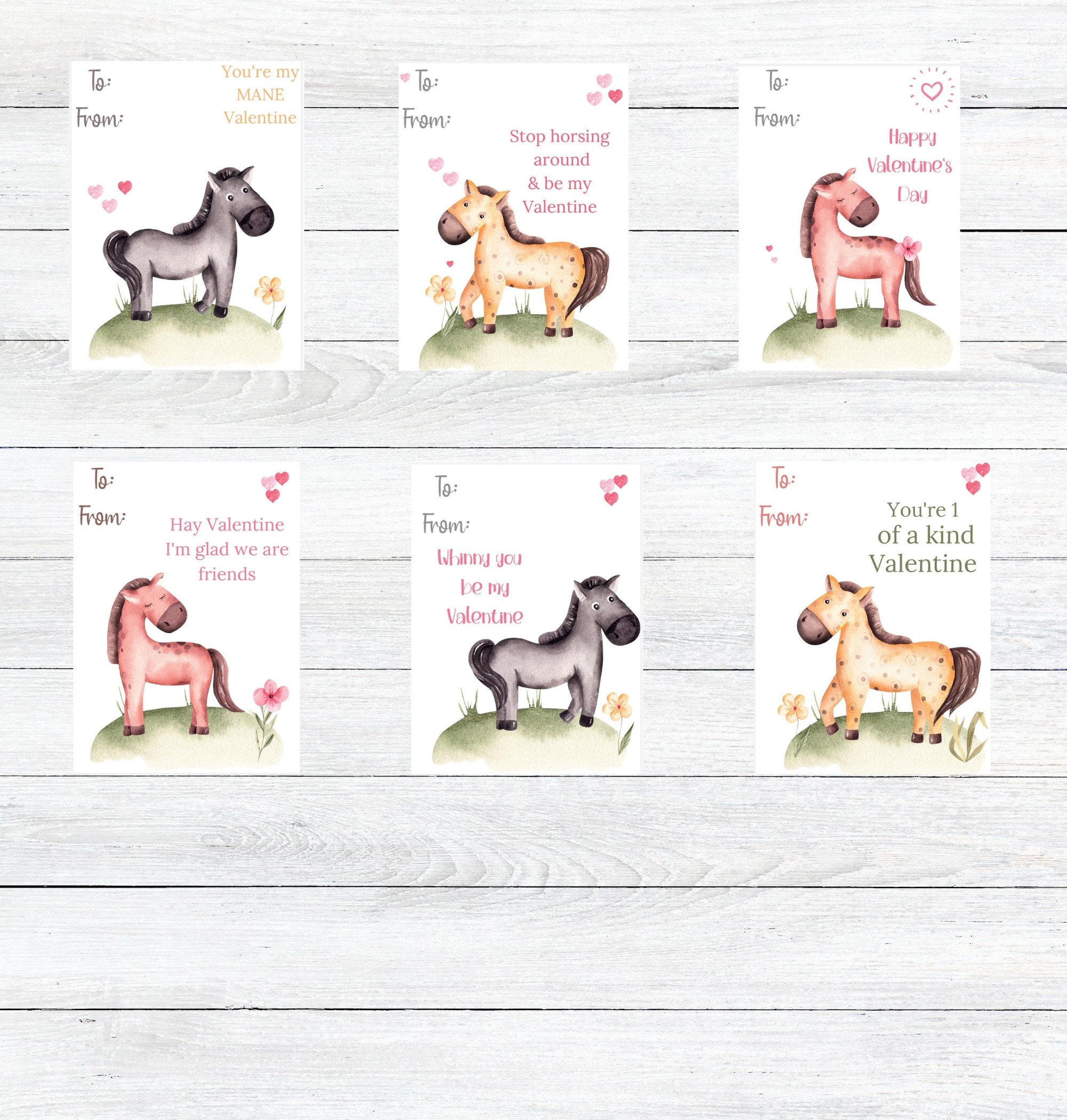 Horse Valentine's Day Cards for School, Printable Pony Valentine's Day ...