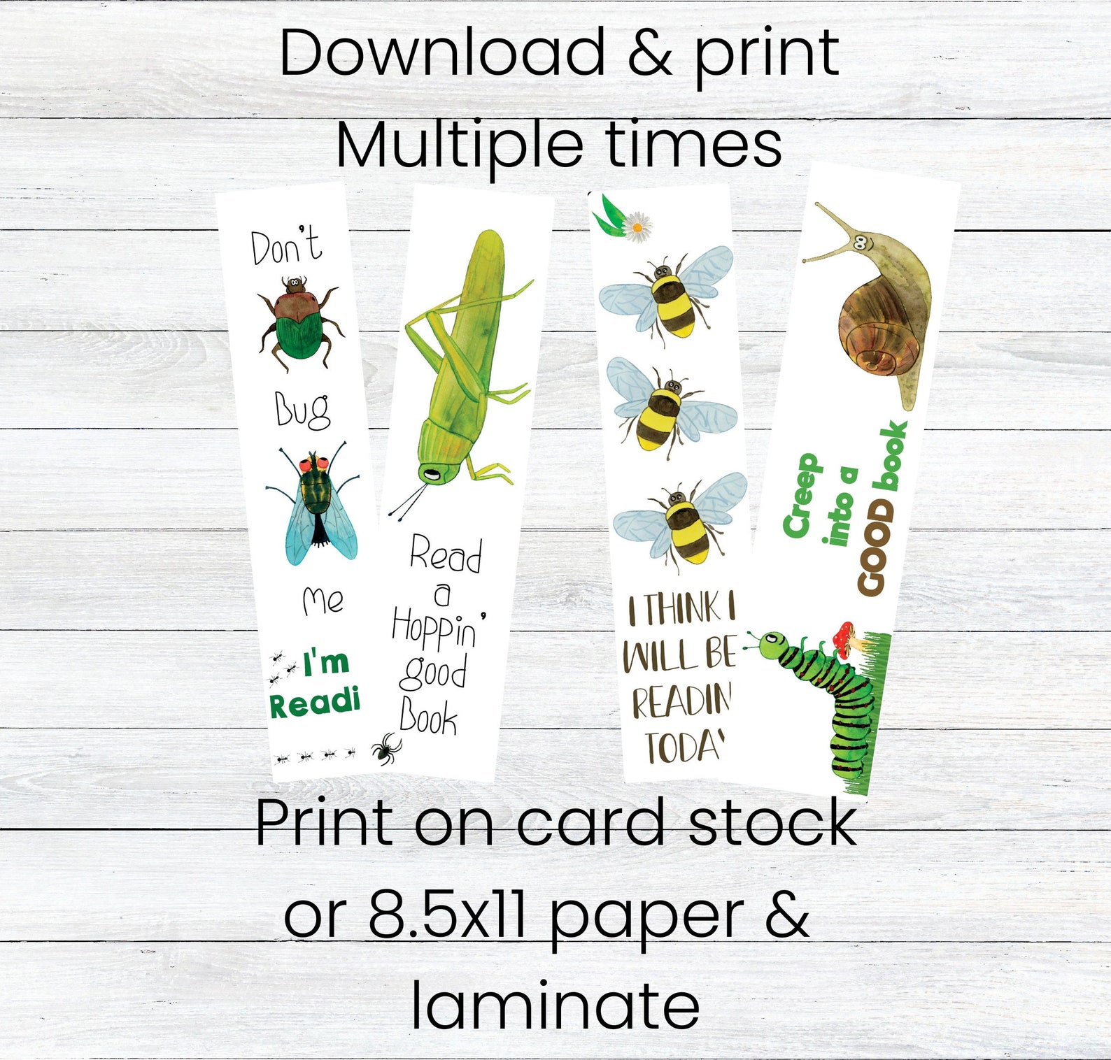 Bug Bookmark Set, Insect Theme Bookmarks for Boys or Girls, Printable ...