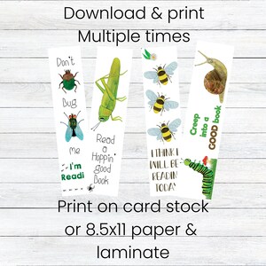 Bug Bookmark Set, Insect Theme Bookmarks for Boys or Girls, Printable ...