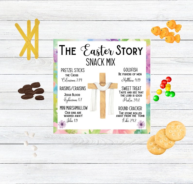 Easter Story Snack Mix Tags, Easter Gift Tag, Sunday School Gift Tag ...