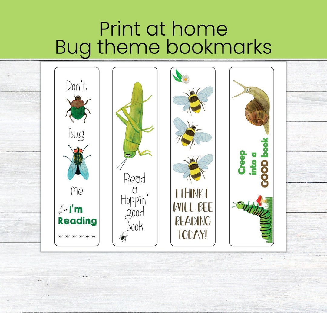 Bug Bookmark Set, Insect Theme Bookmarks for Boys or Girls, Printable ...