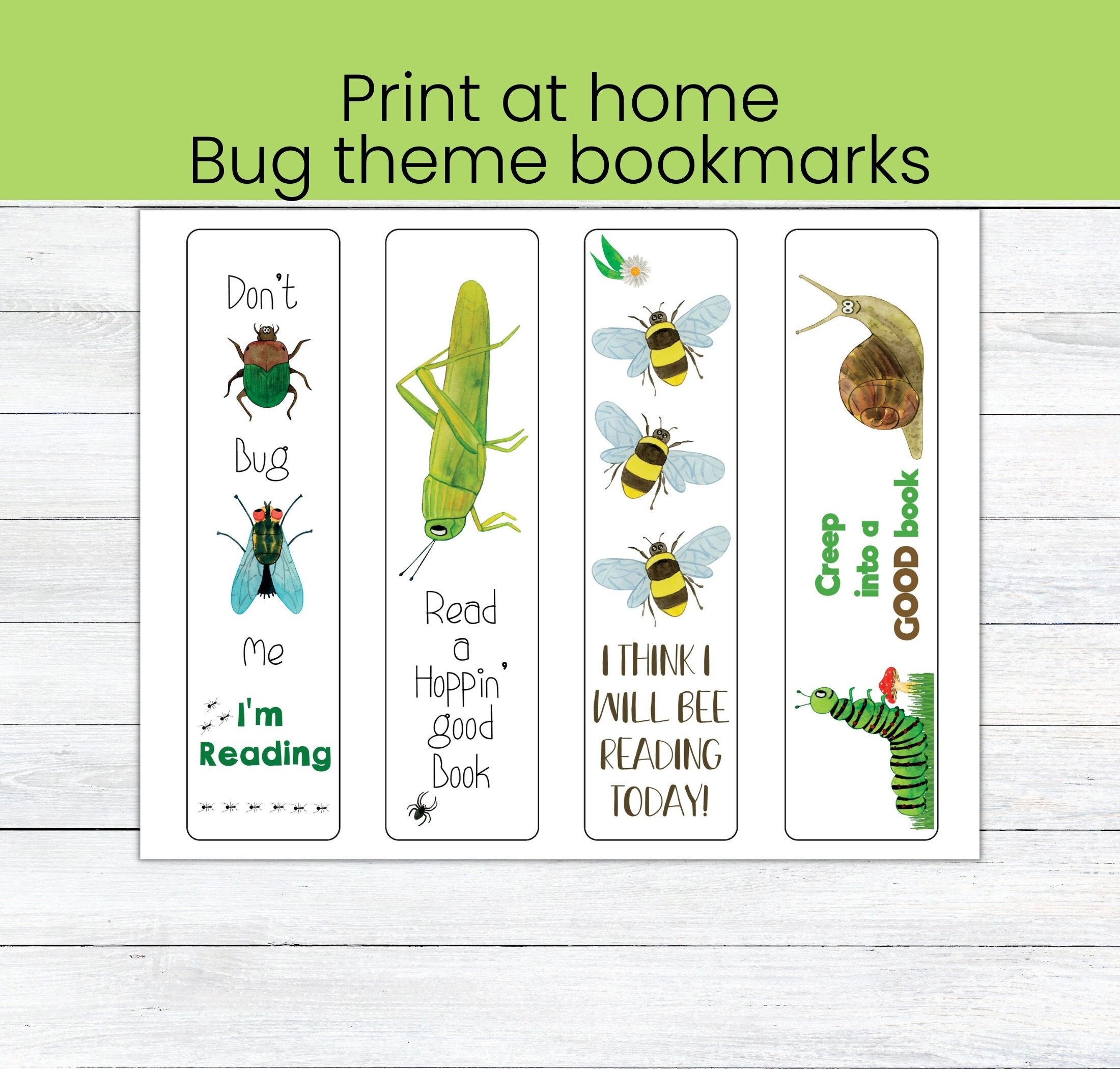 Bug Bookmark Set, Insect Theme Bookmarks for Boys or Girls, Printable ...