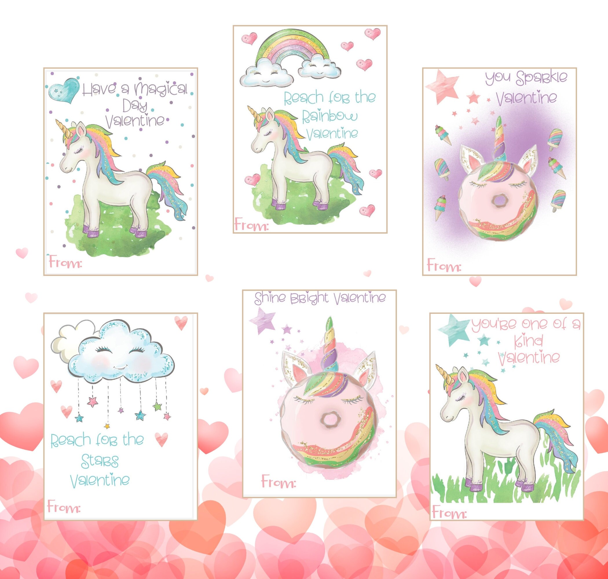 Unicorn Valentine Cards, Printable Valentine's Day Cards for Class ...
