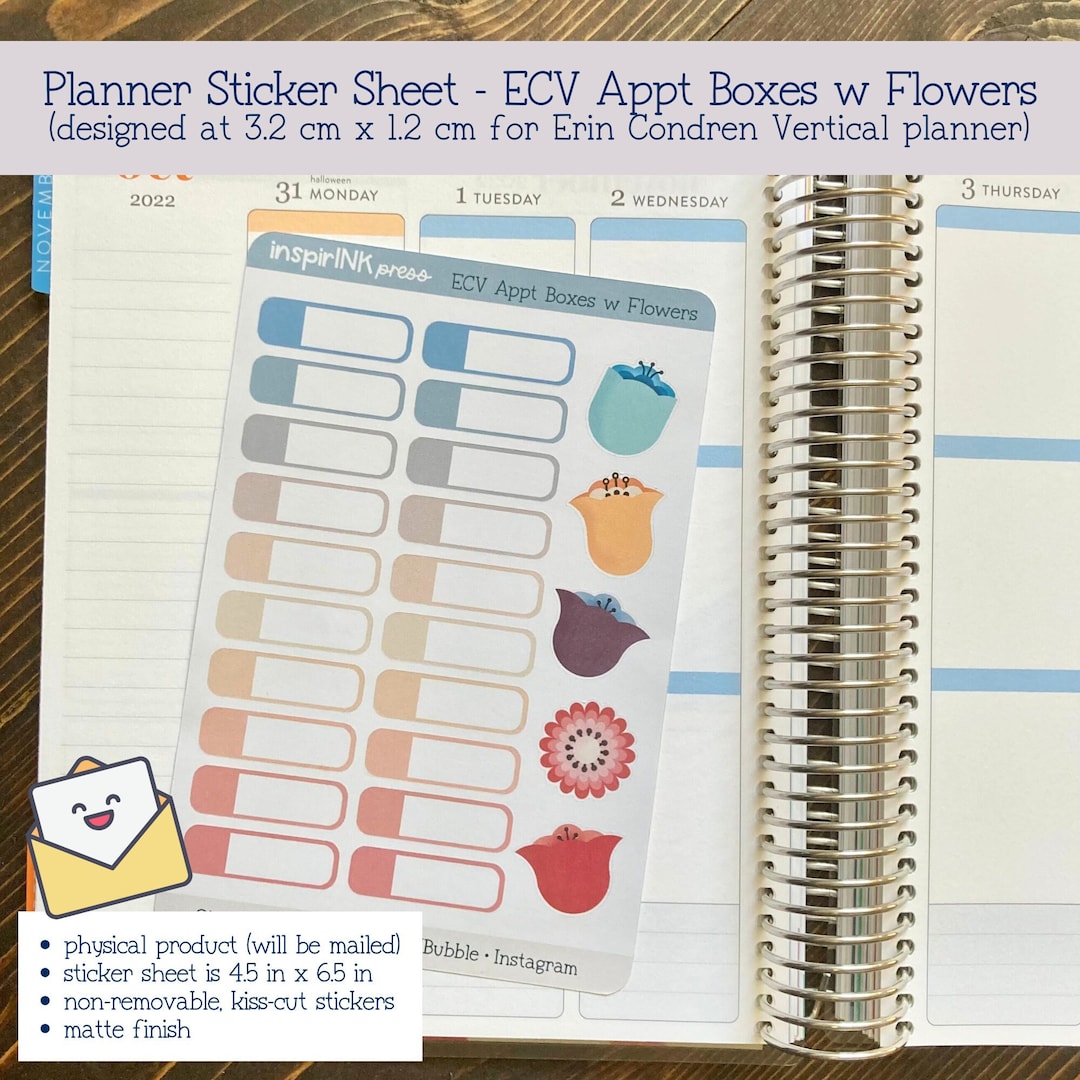 Planner Stickers Sheet ECV Appt Boxes Erin Condren Happy Planner Matte ...