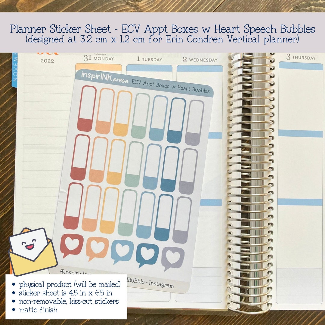 Planner Stickers Sheet ECV Appt Boxes Erin Condren Plum Planner Happy ...