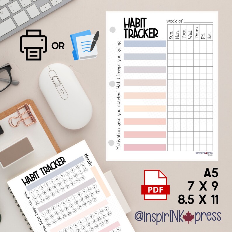 Weekly Habit Tracker Printable Bundle of 3 Sizes and 3 Formats ...