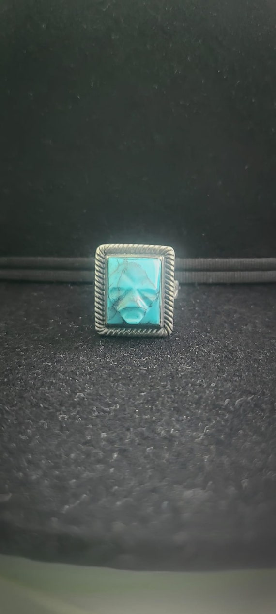 Vintage Carved Turquoise Alien Ring - Gem