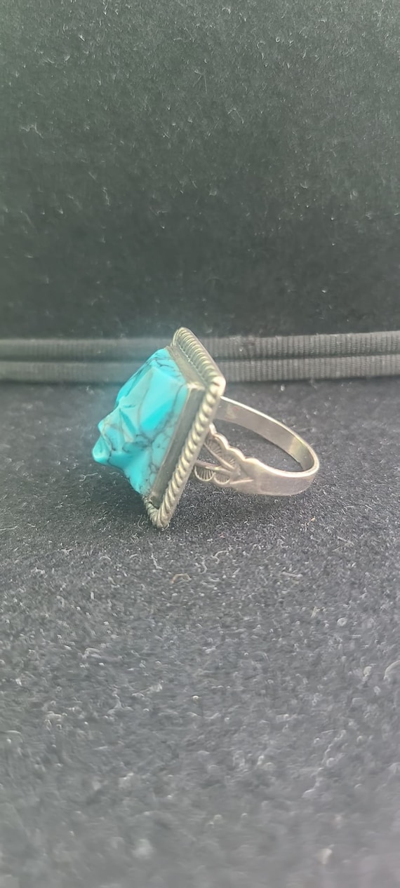 Vintage Carved Turquoise Alien Ring - Gem