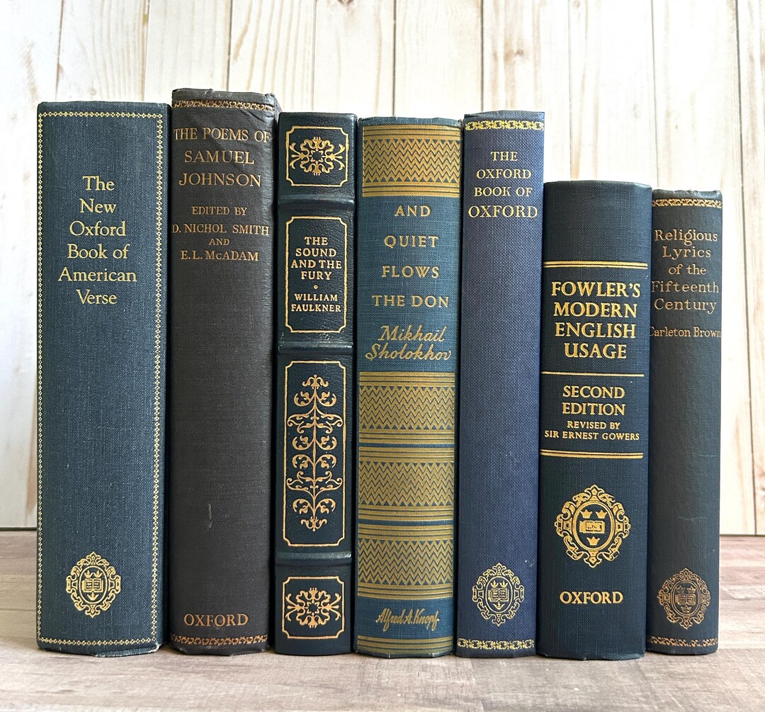Vintage Blue Book Stack Ornate Gold Spines Shabby Shelf Decor Books for ...