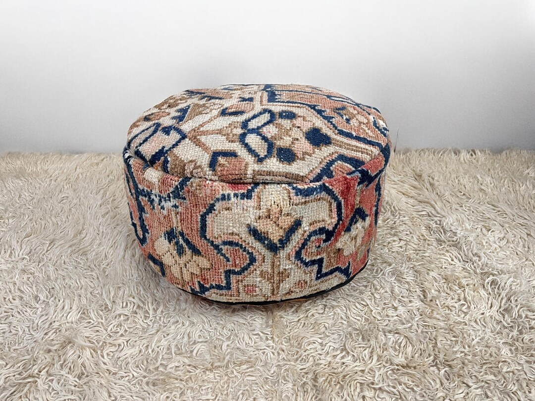 Round Turkish Pouf 20x20x8, Moroccan Pouf, Boho Pouf, Kilim Pouf ...
