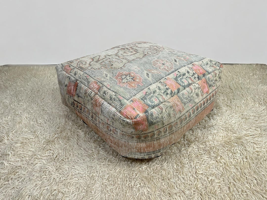 Turkish Pouf 24x24x8, Kilim Floor Cushion, Footstool, Moroccan Ottoman ...