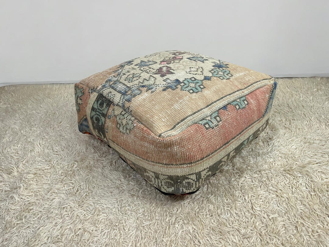 Turkish Pouf 24x24x8, Vintage Ottoman, Meditation Cushion, Moroccan ...