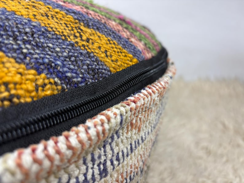 Round Turkish Pouf 20x20x8, Moroccan Pouf, Boho Pouf, Kilim Pouf ...