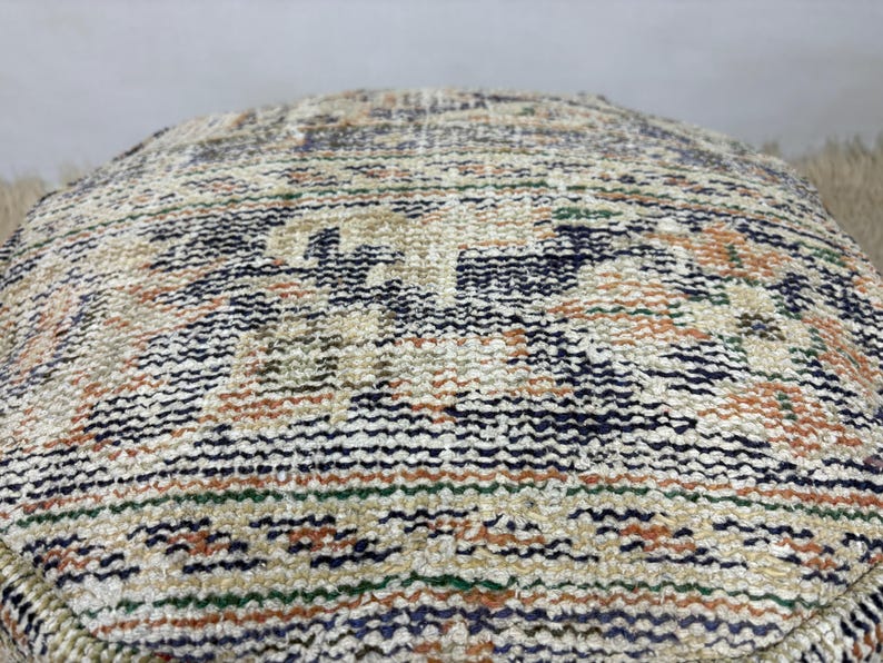 Round Turkish Pouf 20x20x8, Moroccan Pouf, Boho Pouf, Kilim Pouf ...
