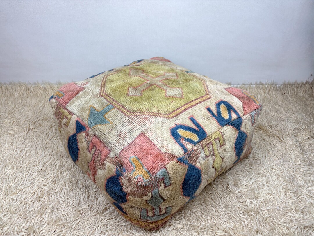 Turkish Pouf 20x20x8, Vintage Ottoman, Meditation Cushion, Moroccan ...
