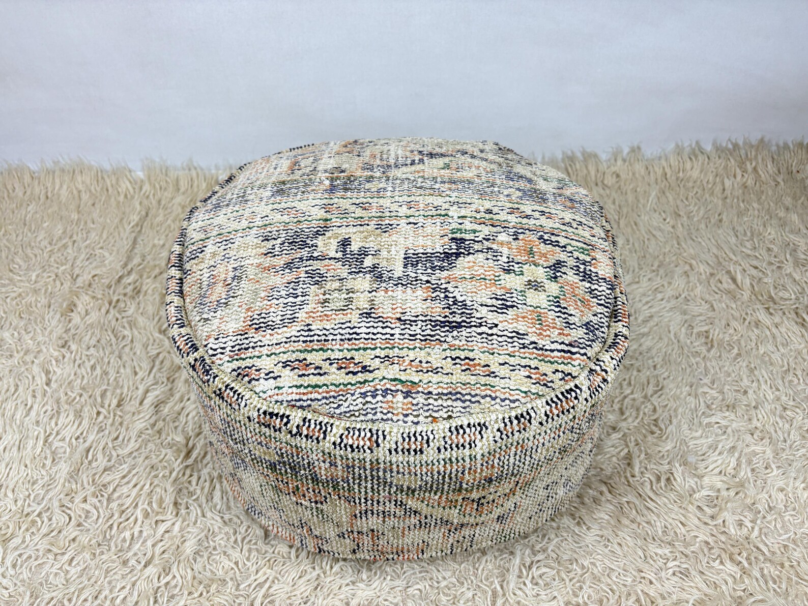 Round Turkish Pouf 20x20x8, Moroccan Pouf, Boho Pouf, Kilim Pouf ...