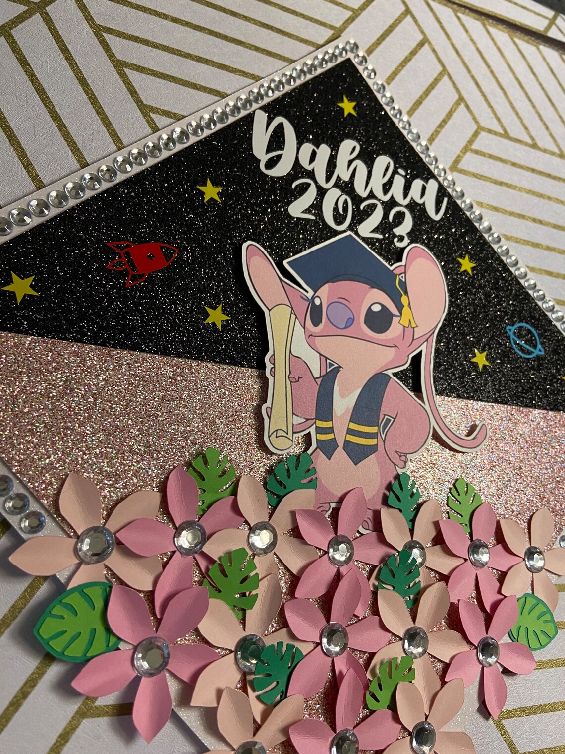 Stitch | Angel Graduation Cap Topper | Pink | High School | Middle ...