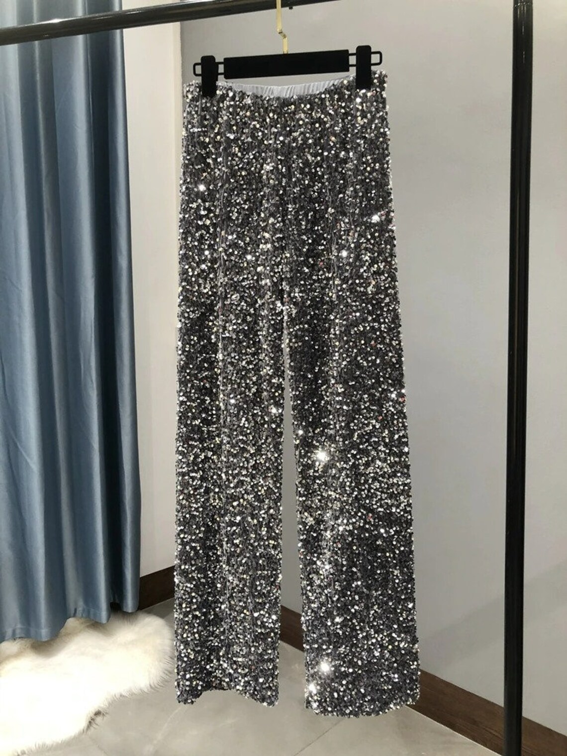 Sparkling Pants Tall Waist Wide-legged - Etsy