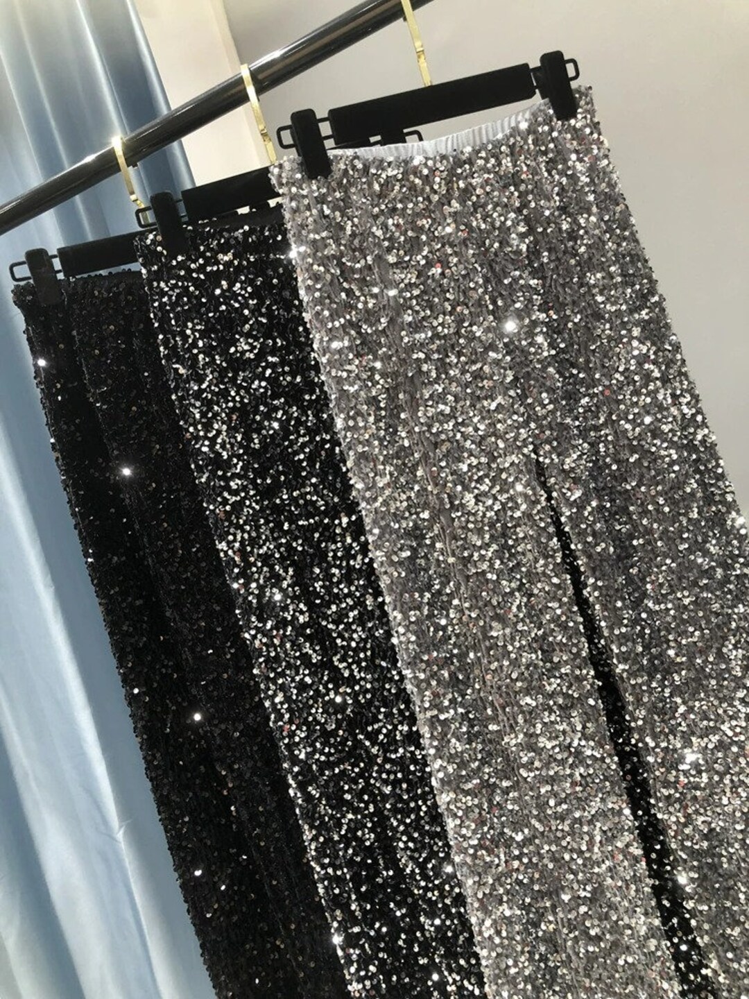 Sparkling Pants Tall Waist Wide-legged - Etsy