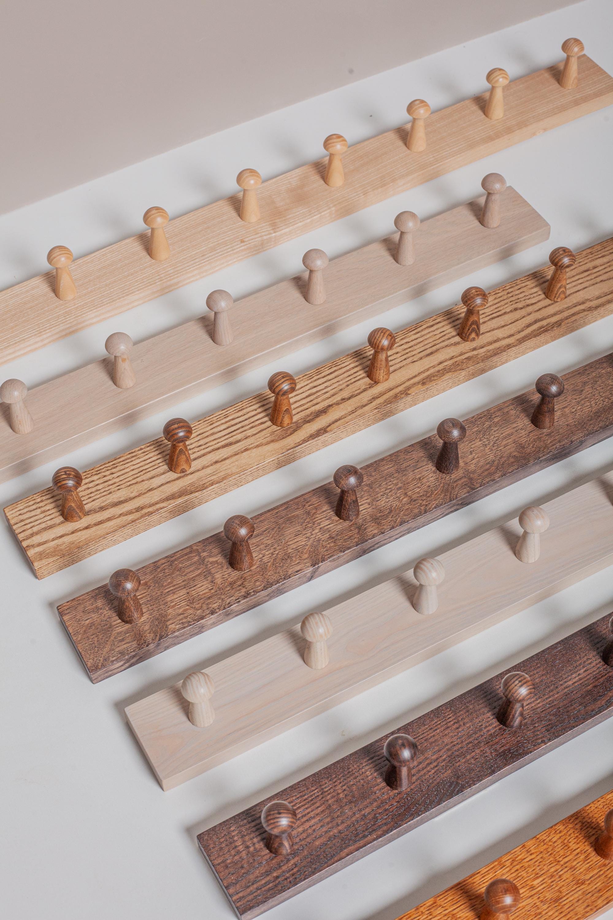 Solid Oak Wall Bar, Handcrafted Wood Rail, Minimalist Scandi Peg ...