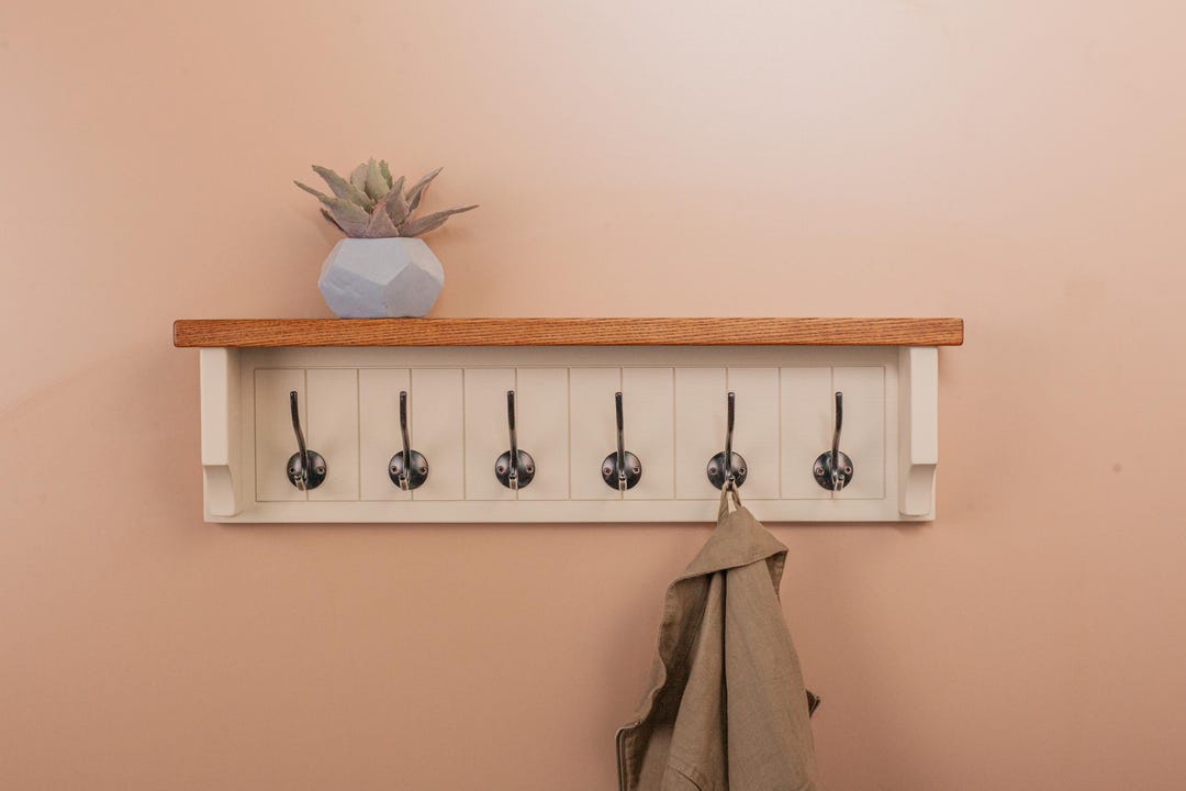Shaker Style Peg Shelf, Ash Wood Wall Rail With Hooks, Made to Order ...