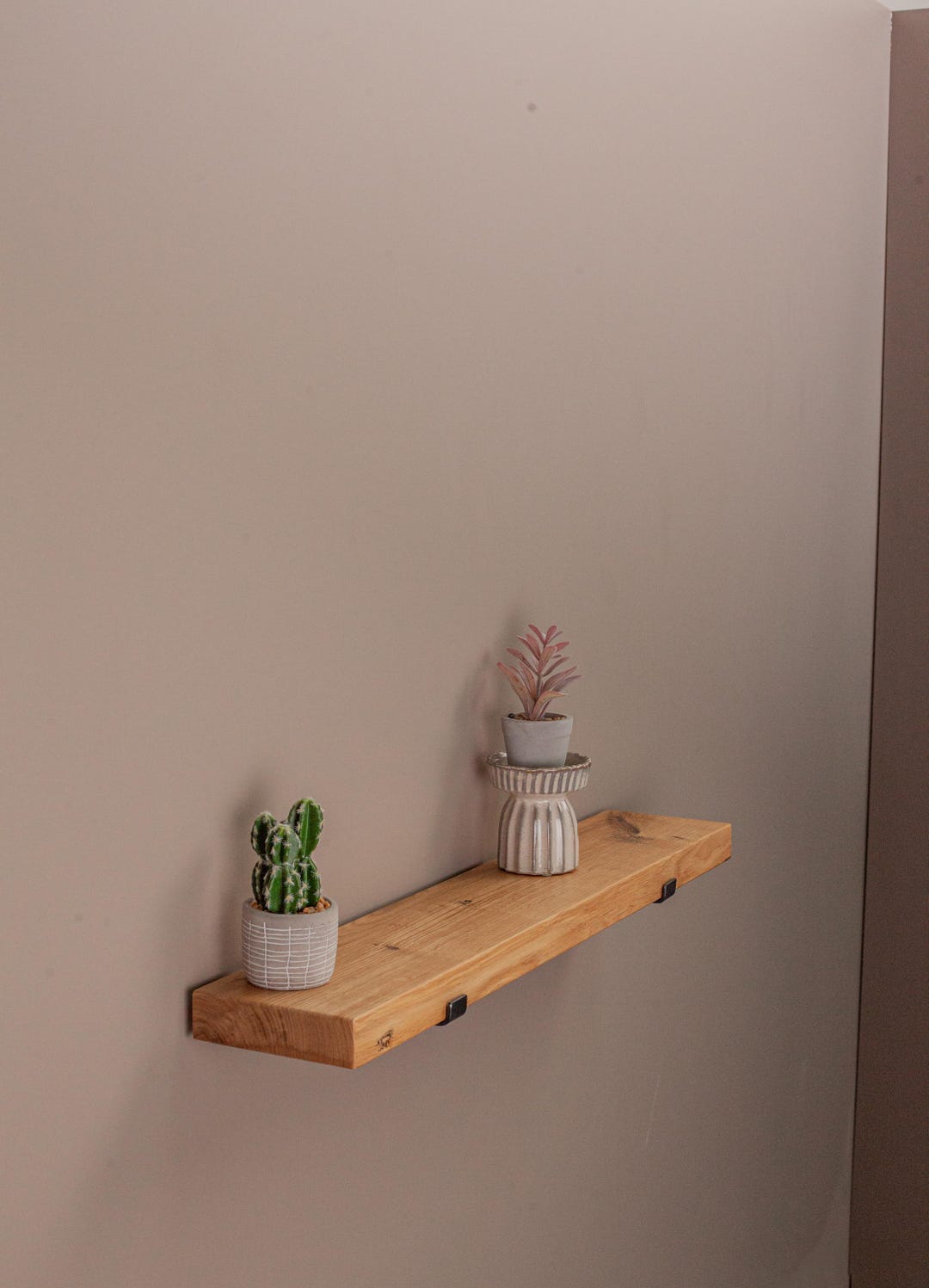 Natural Solid Oak Wall Ledge, Thick Wood Floating Shelf, Sturdy Bracket ...